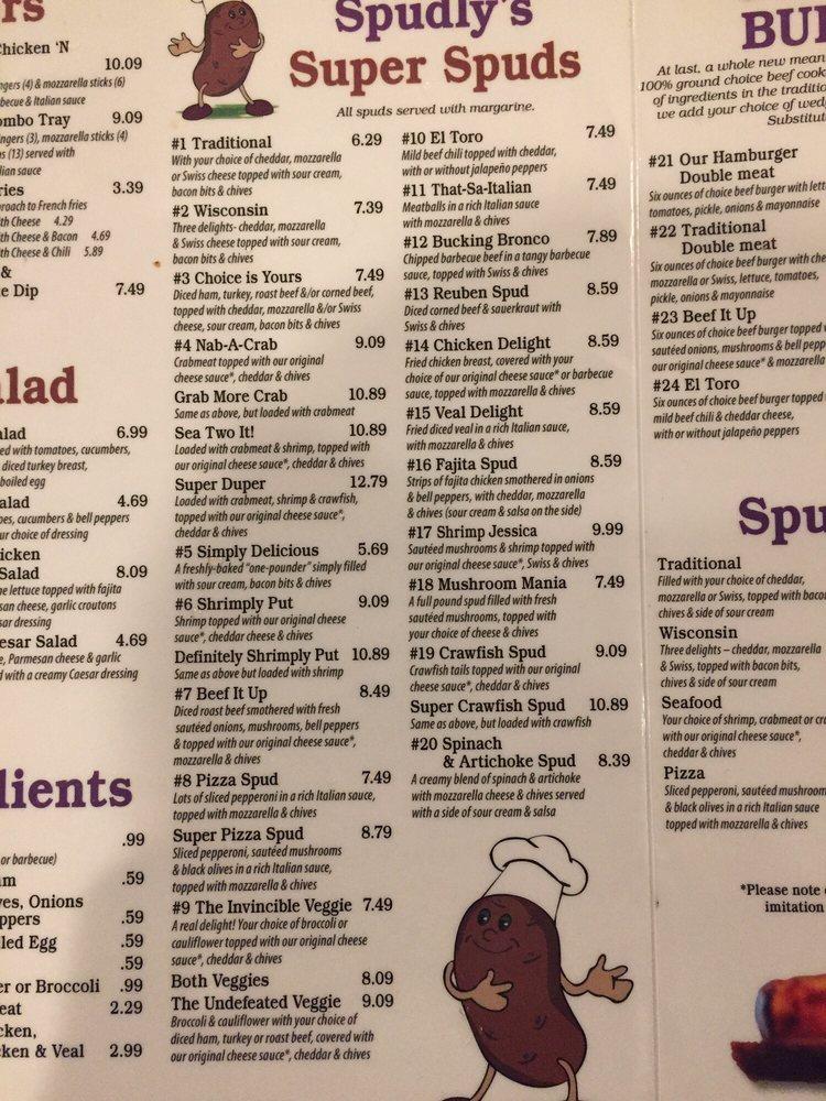 Menu at Spudly's Super Spuds restaurant, Metairie
