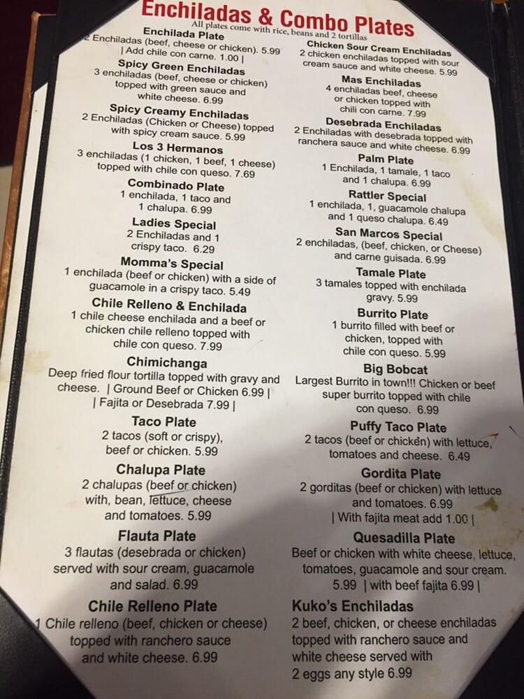 Menu at The Palm Cafe 2, San Marcos