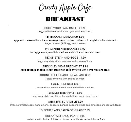 Menu at Candy Apple Cafe, Akron