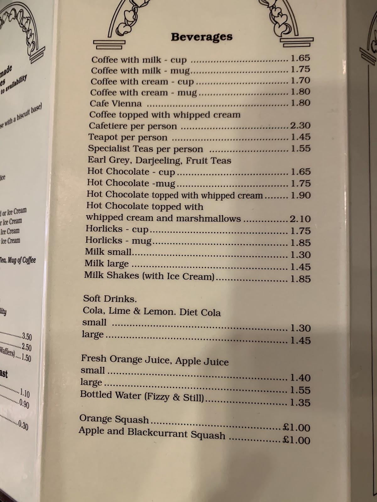 Menu at Conservatory Coffee Shop cafe, Scarborough