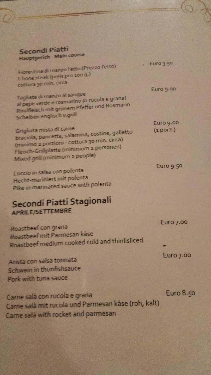 Menu da Bar - Trattoria Tipica da Marisa e Elvio, Salionze