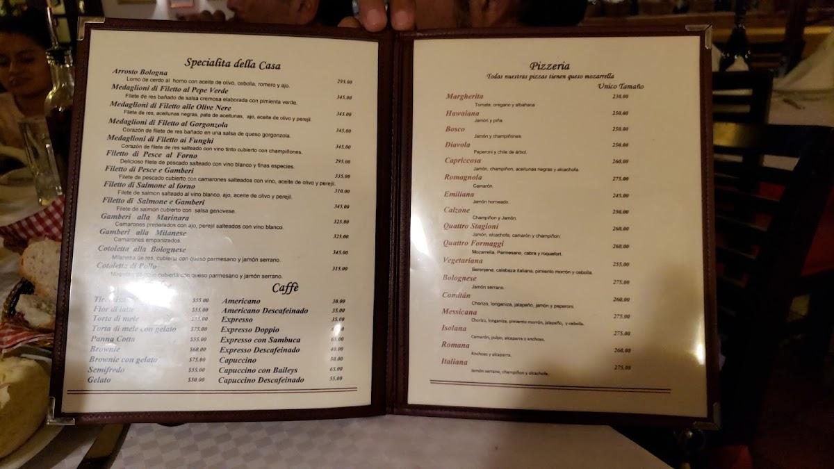 Menu at Due Torri restaurant, Merida