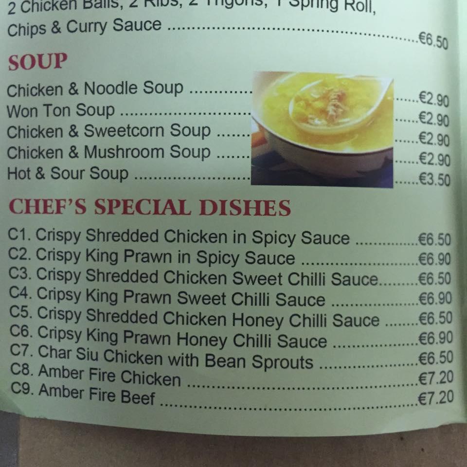 Menu at Emerald House fast food, Dublin, 26 Crumlin Rd