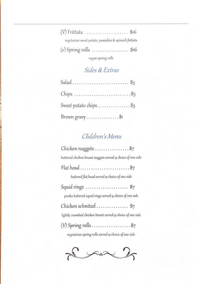 Menu at Tullah Lakeside Lodge cafe, Tullah