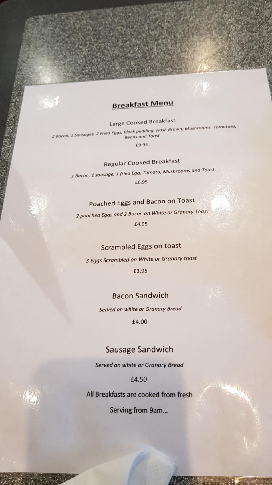Menu at Cafe Legge, Hunstanton