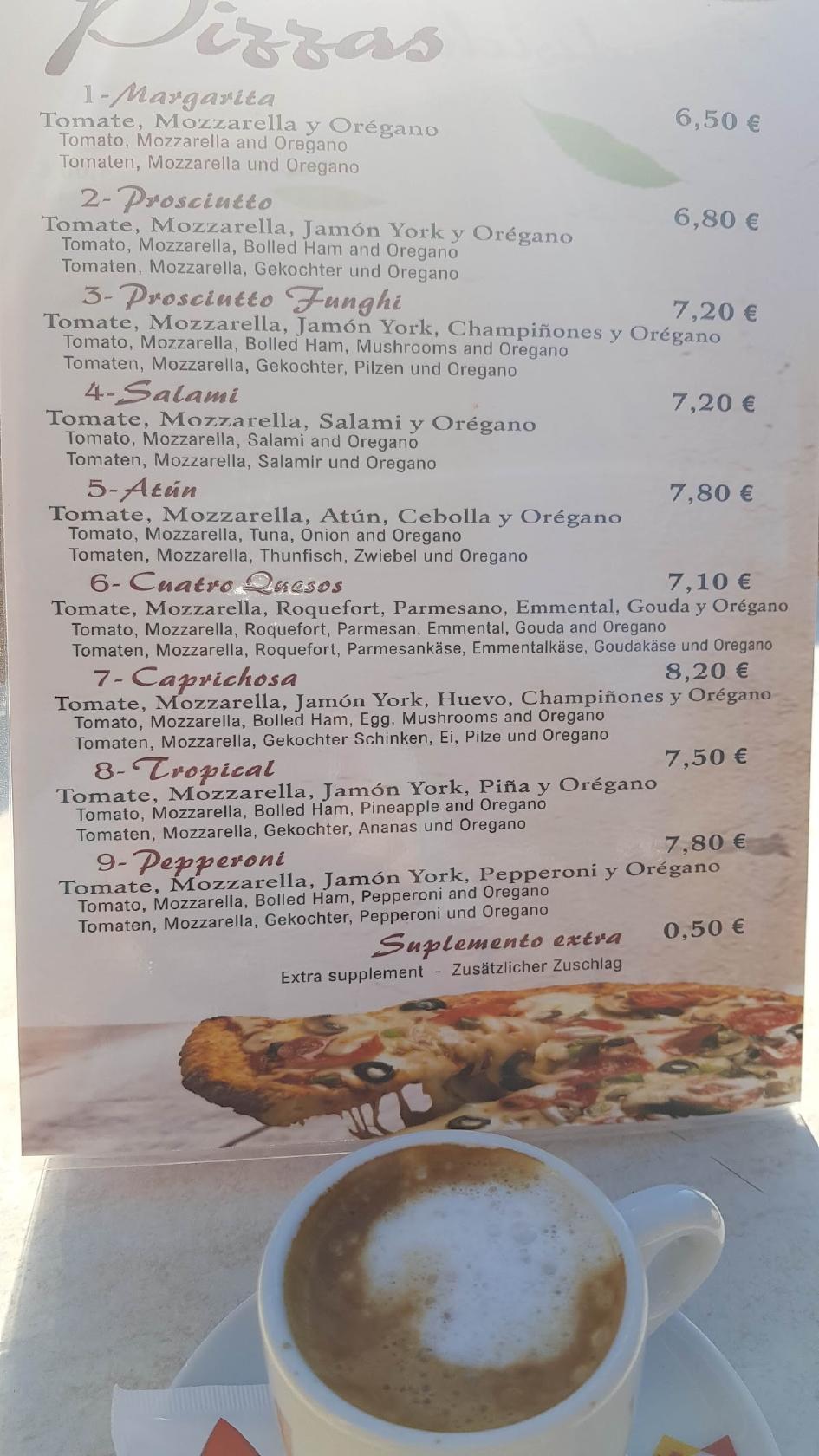 Menu at Petit Bar, Cala Romantica