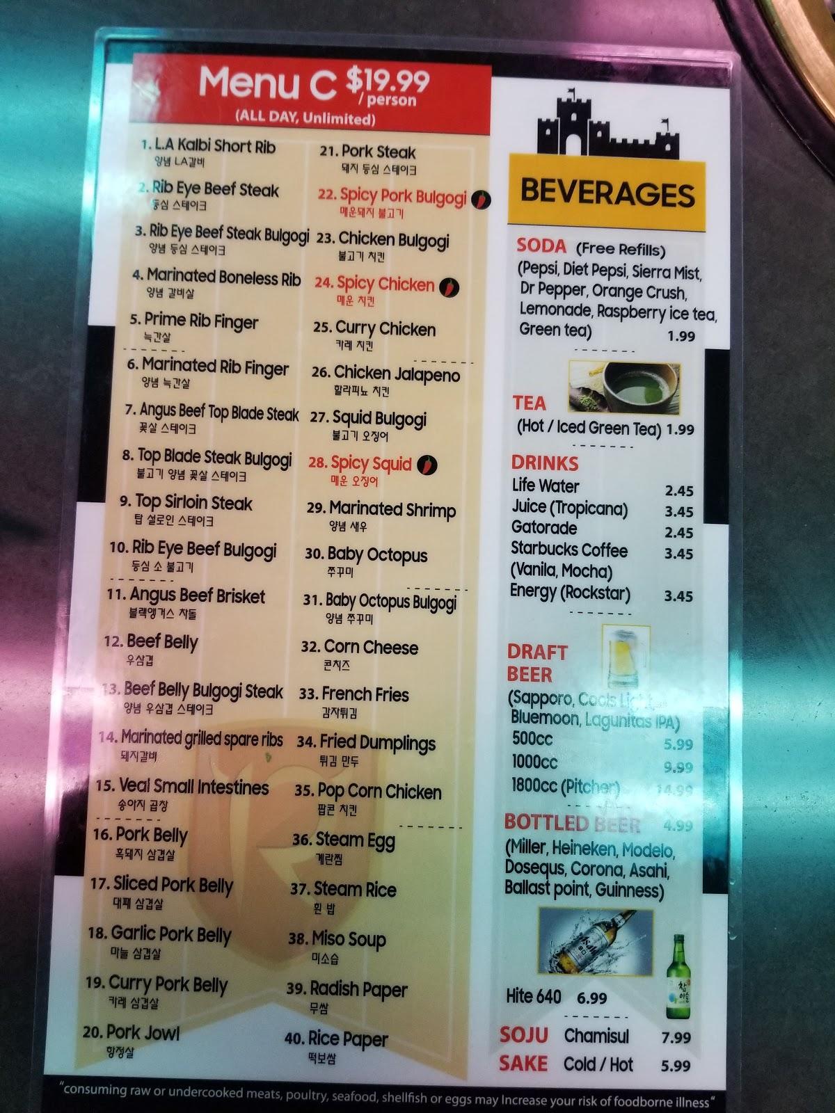 Menu at Red Castle Korean BBQ, Rialto