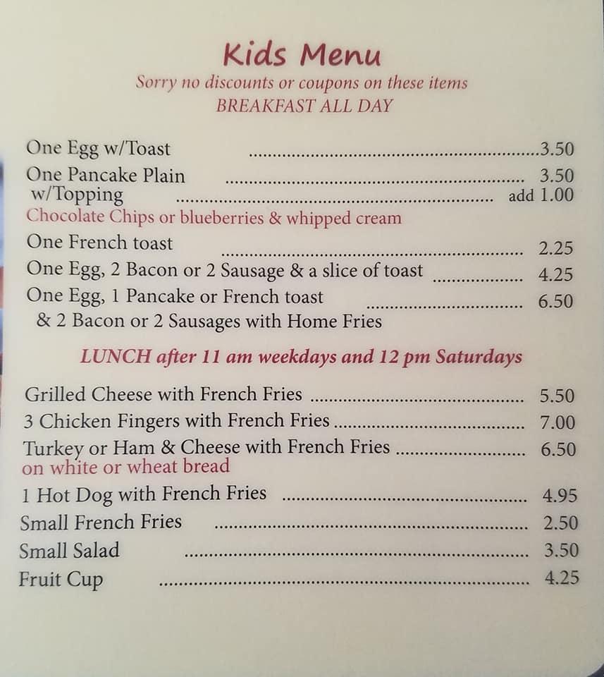 Menu at Sunnyside Cafe, Randolph