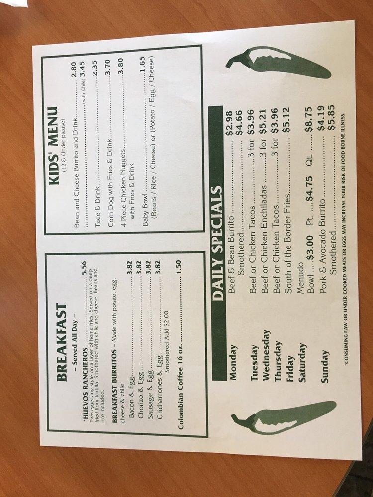 Carta del restaurante Taco Stop, Pueblo, Baltimore Ave