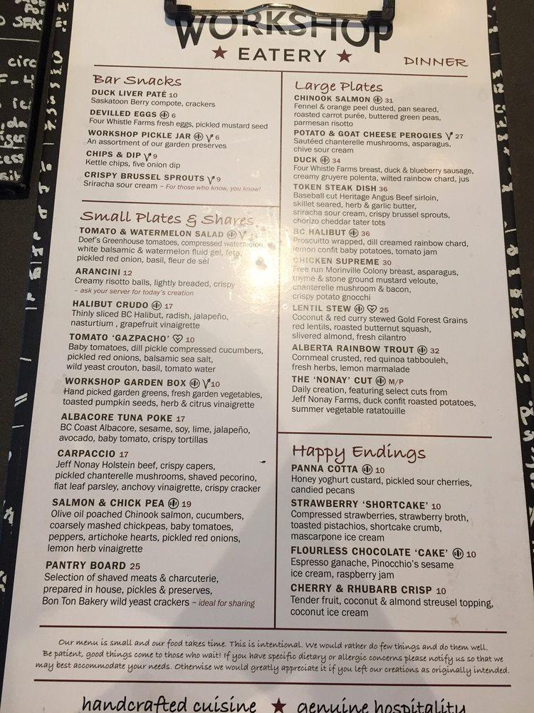 Carta del restaurante The Workshop Eatery, Edmonton