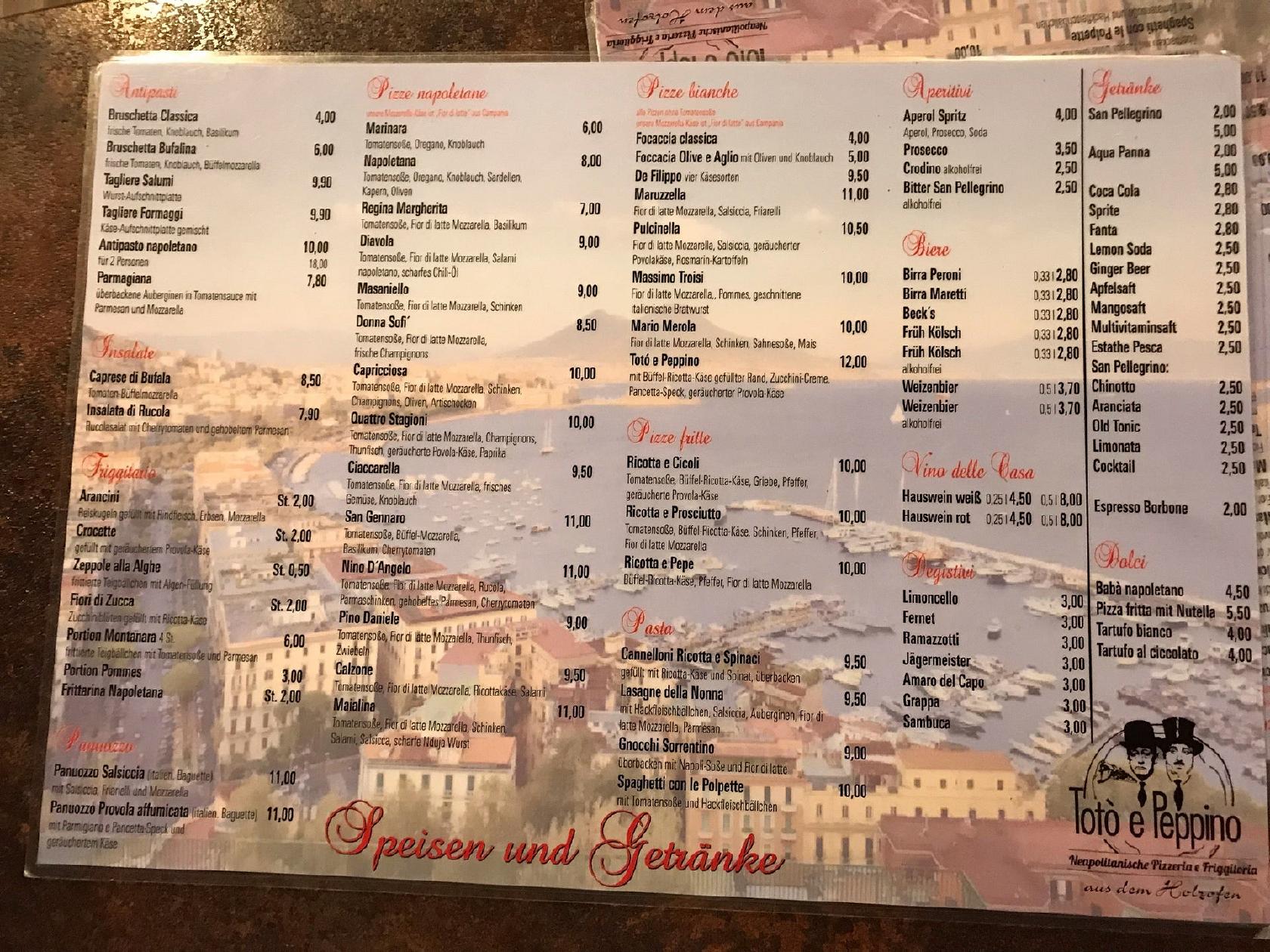 Speisekarte von Pizzeria Totò e Peppino, Köln