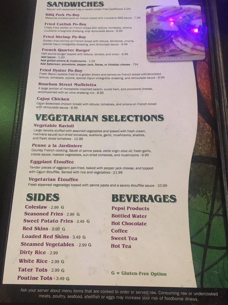 Menu at Bayou Grill restaurant, Belleville
