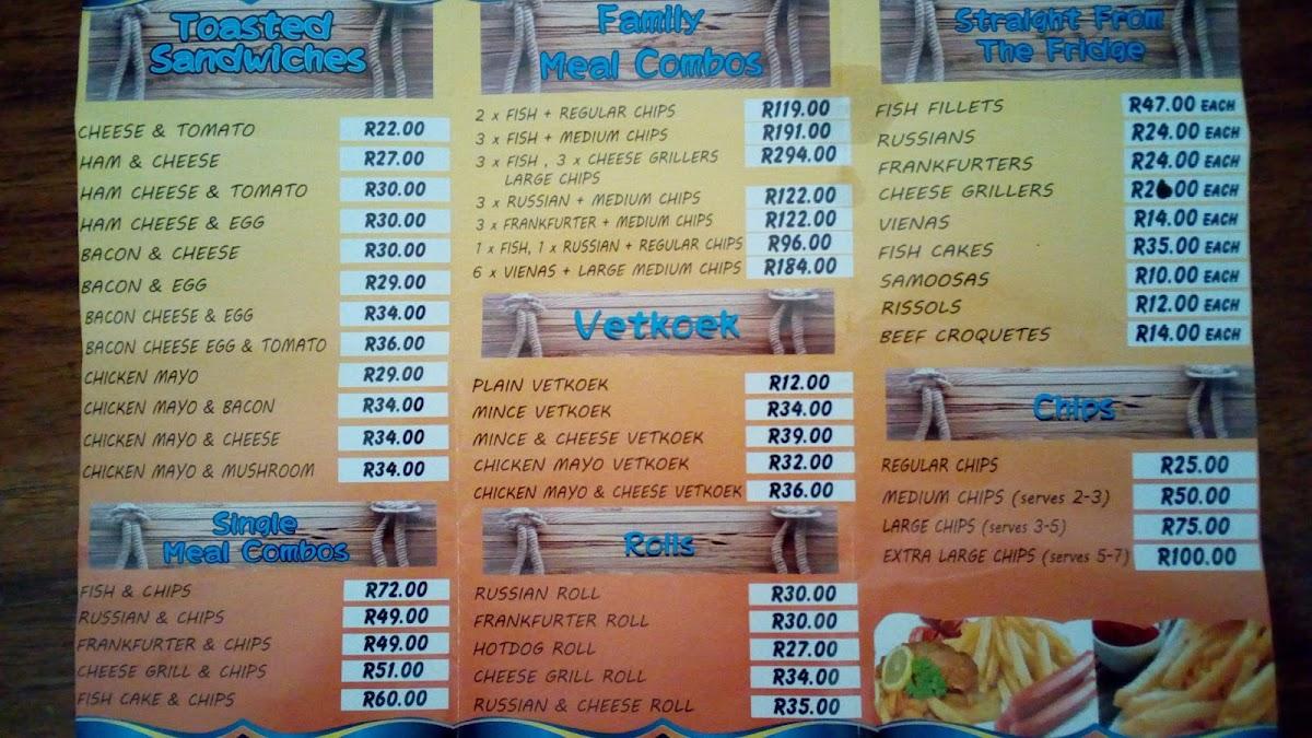 Menu at Die Fish & Chips Plek restaurant, Pretoria