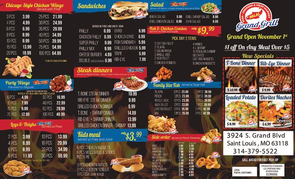 Menu at Grand Grill restaurant, St. Louis, S Grand Blvd