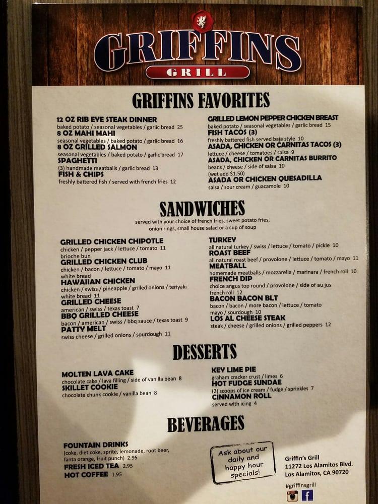Menu at Griffins Grill pub & bar, Los Alamitos