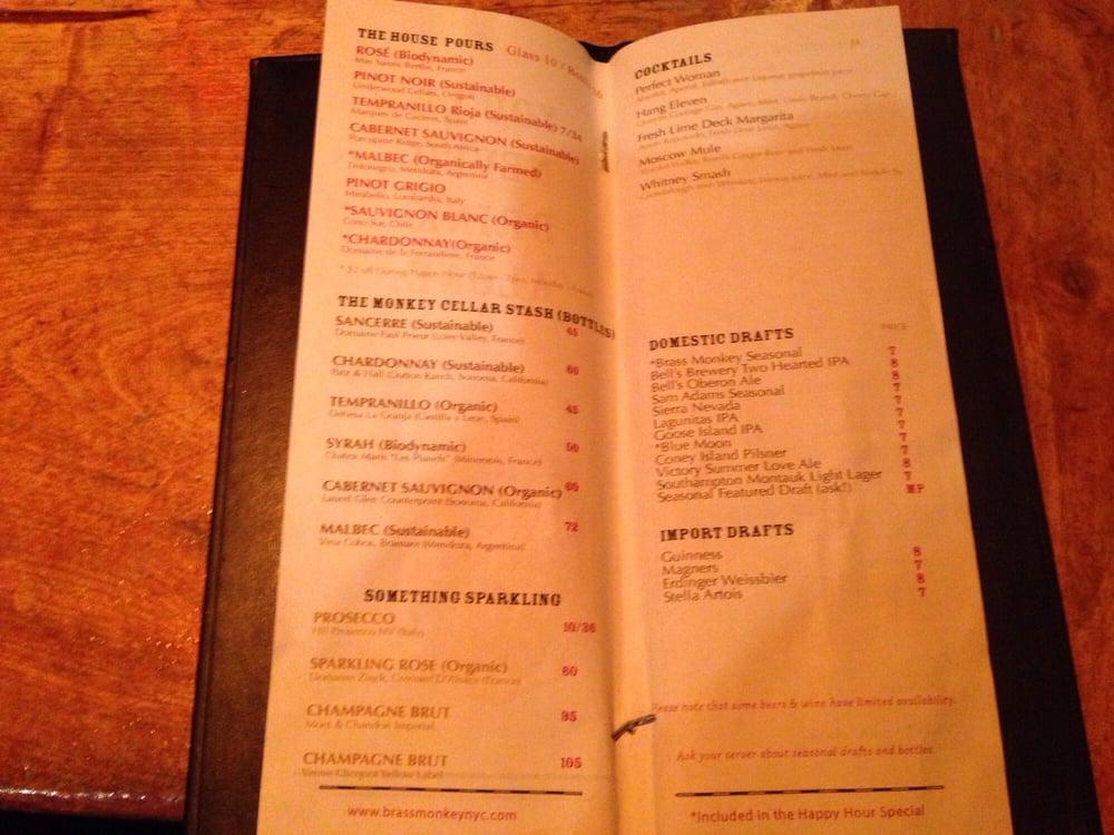 Menu at Brass Monkey pub & bar, New York City, 55 Little W 12th St