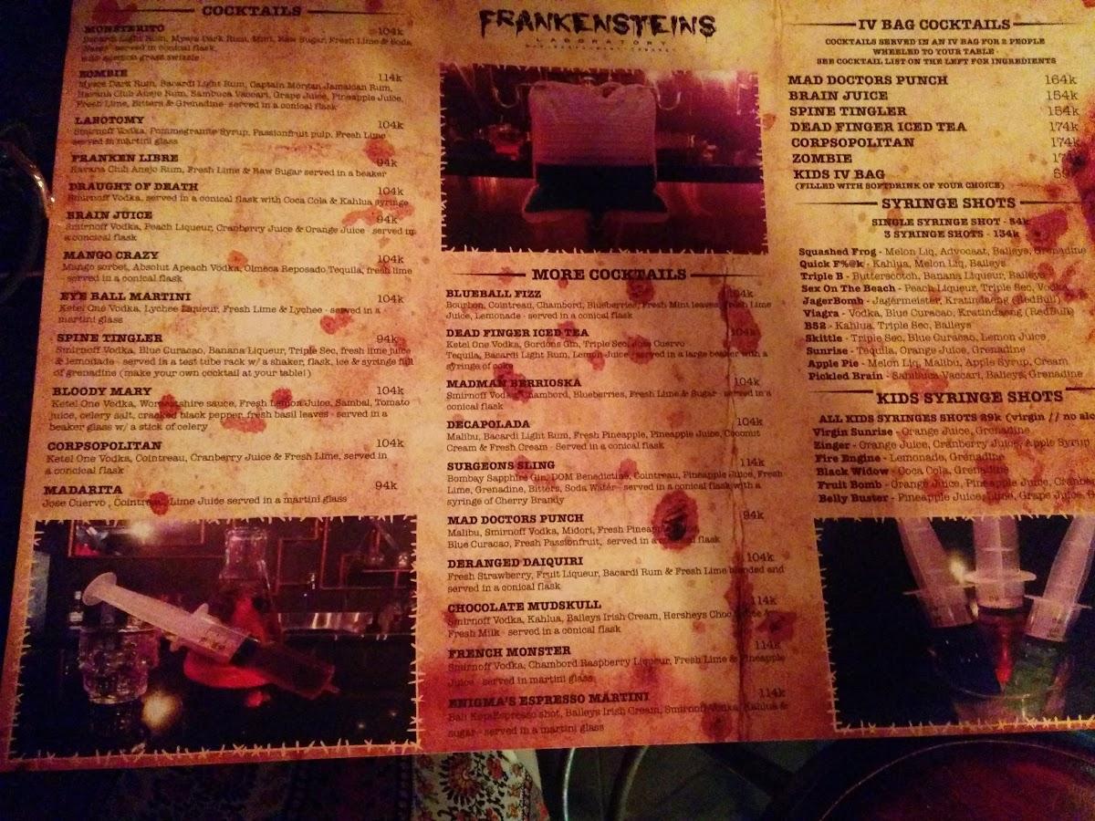 Menu at Frankensteins Laboratory restaurant, Mengwi