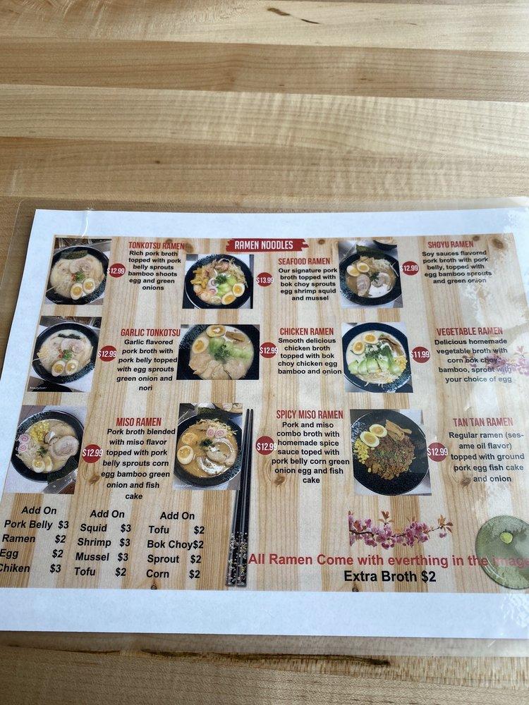 Menu at Fujiya Ramen restaurant, Camas, SE 34th St #100