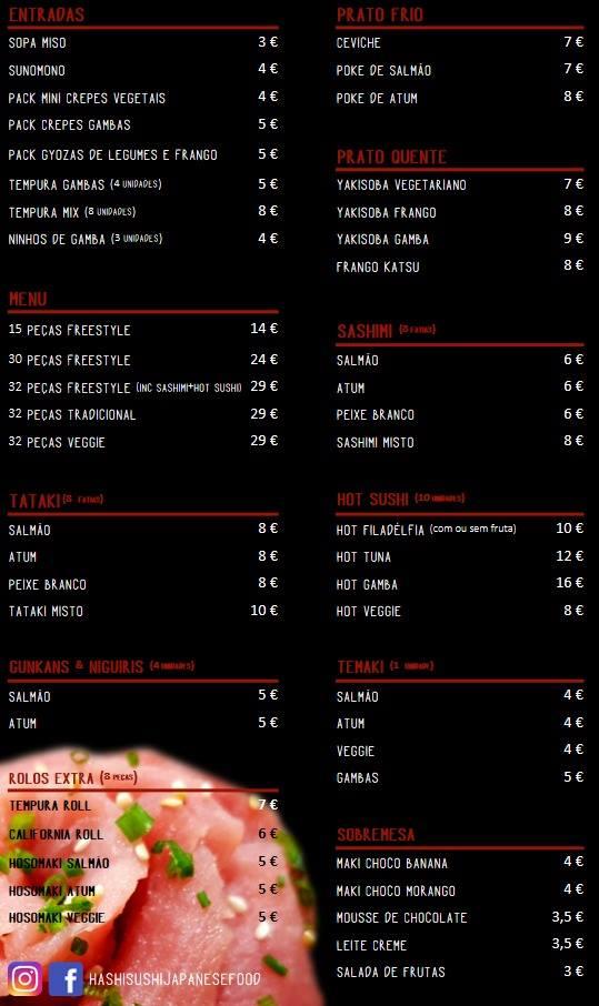 Menu at Hashi - Sushi&JapaneseFood restaurant, Vila do Conde