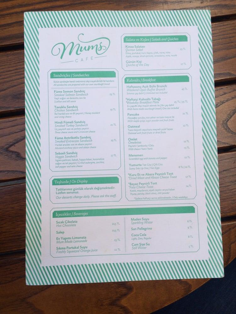 Menu at Mum's Cafe, Istanbul, Fransız Gç Sokağı 1/16 D:17