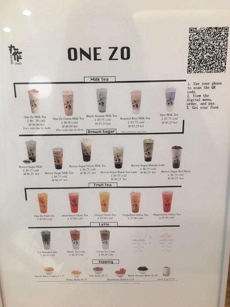Menu at One Zo Boba - Beverly Center pub & bar, Los Angeles