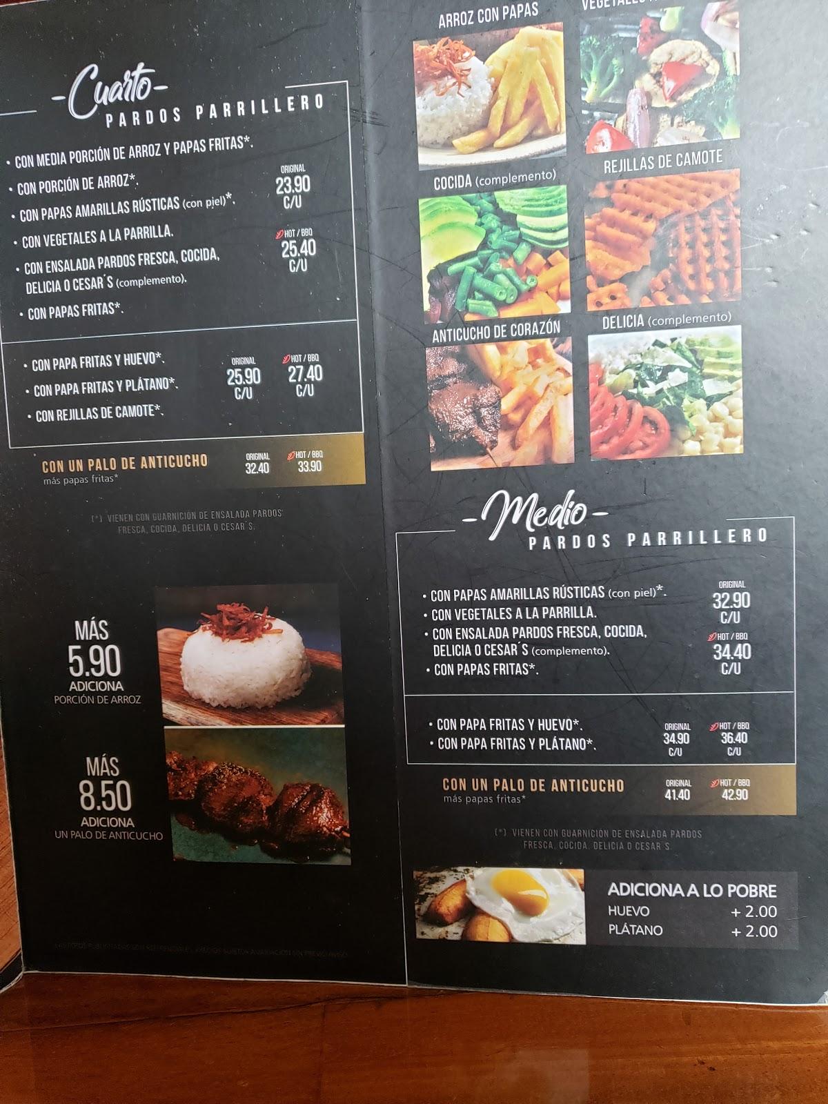 Carta del restaurante Pardos Chicken, San Miguel, Av. la Marina 2000