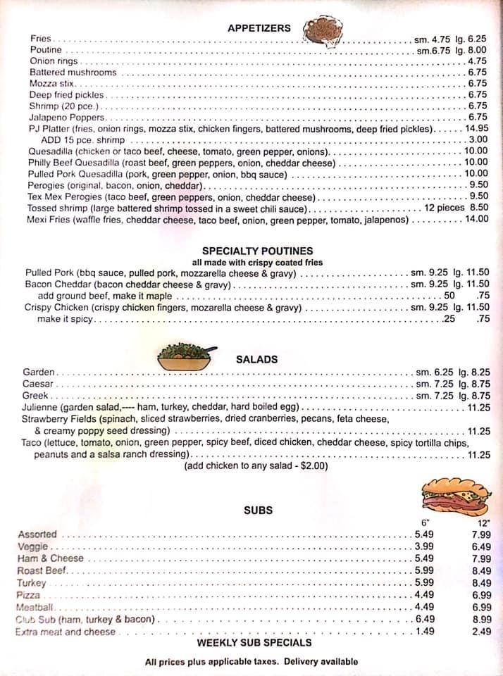 Menu at Poppa Jim's Pizza & Diner pizzeria, Lambton Shores