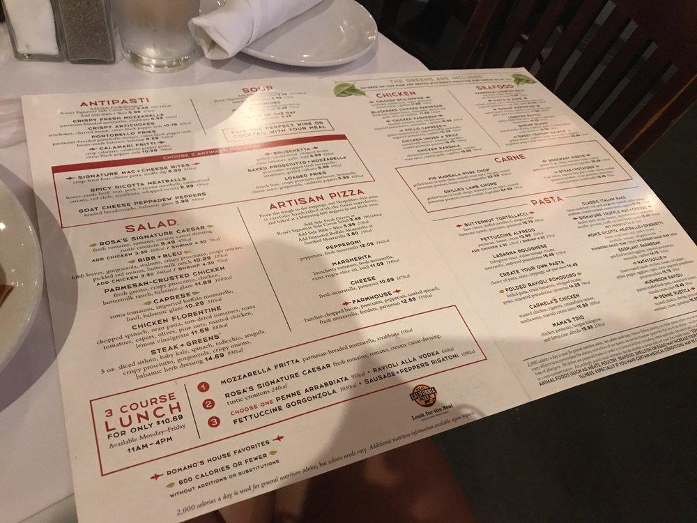 Menu at Romano's Macaroni Grill restaurant, Cerritos