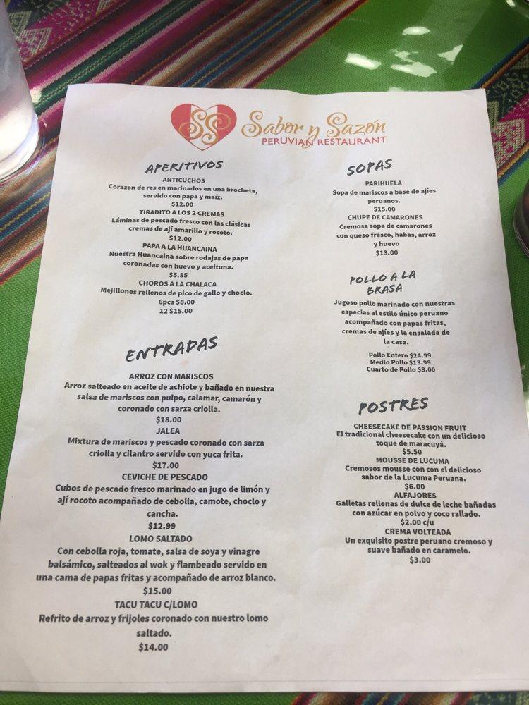 Menu at Sabor y Sazón restaurant, Houston