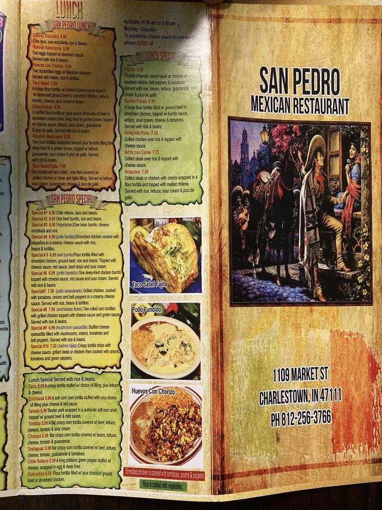Menu at San Pedro Mexican Restaurant, Charlestown