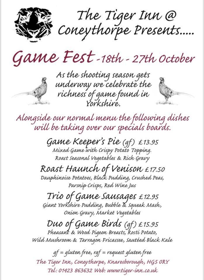 Menu at The Tiger Inn pub & bar, Knaresborough, Shortsill Lane