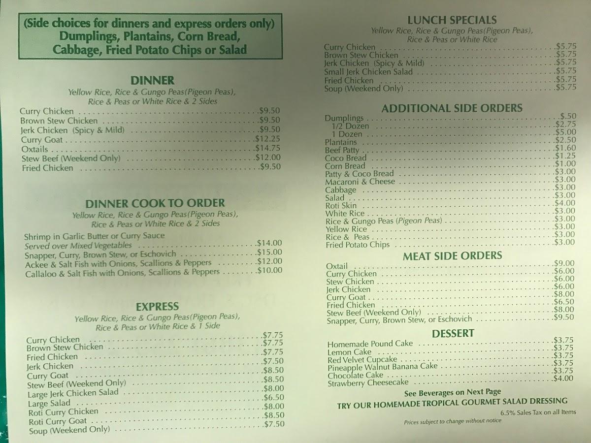 Menu at Tropical Gourmet restaurant, Daytona Beach, Mason Ave