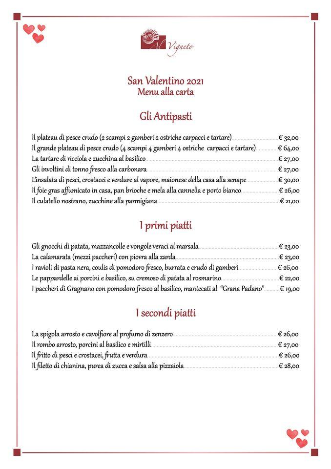 Menu at Al Vigneto restaurant, Grumello del Monte