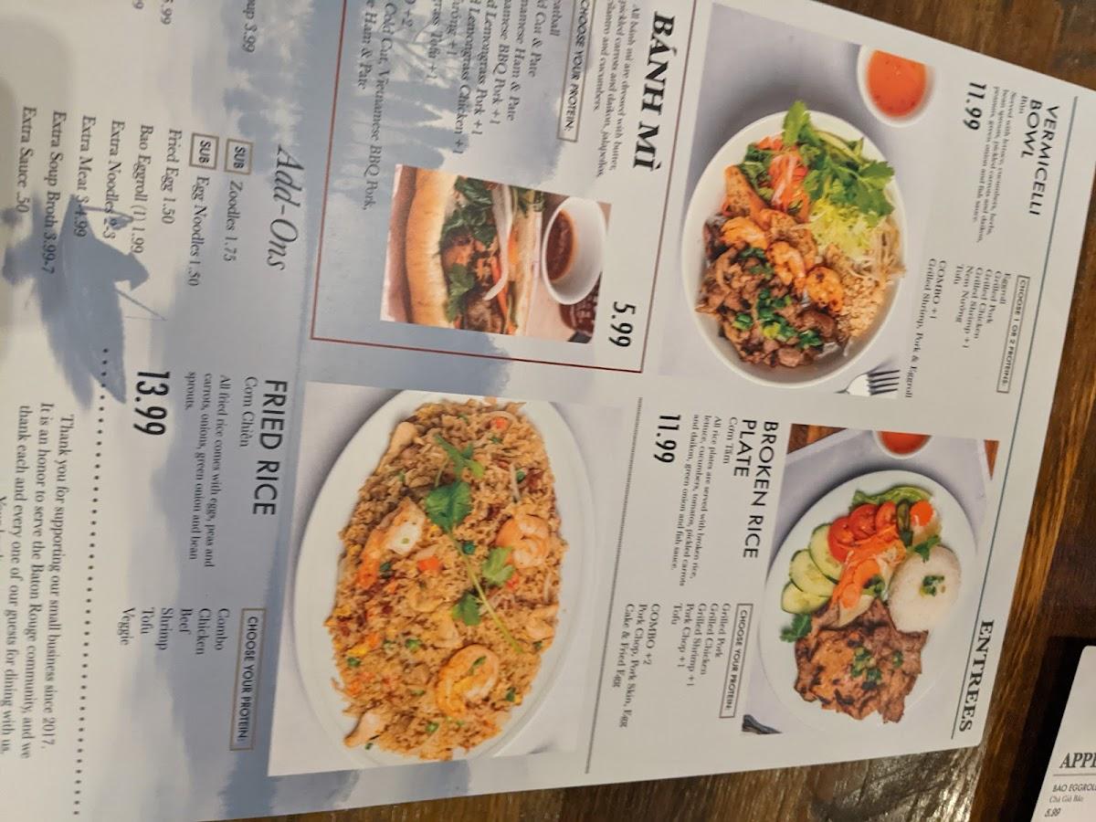 Menu at Bao Vietnamese Kitchen restaurant, Baton Rouge