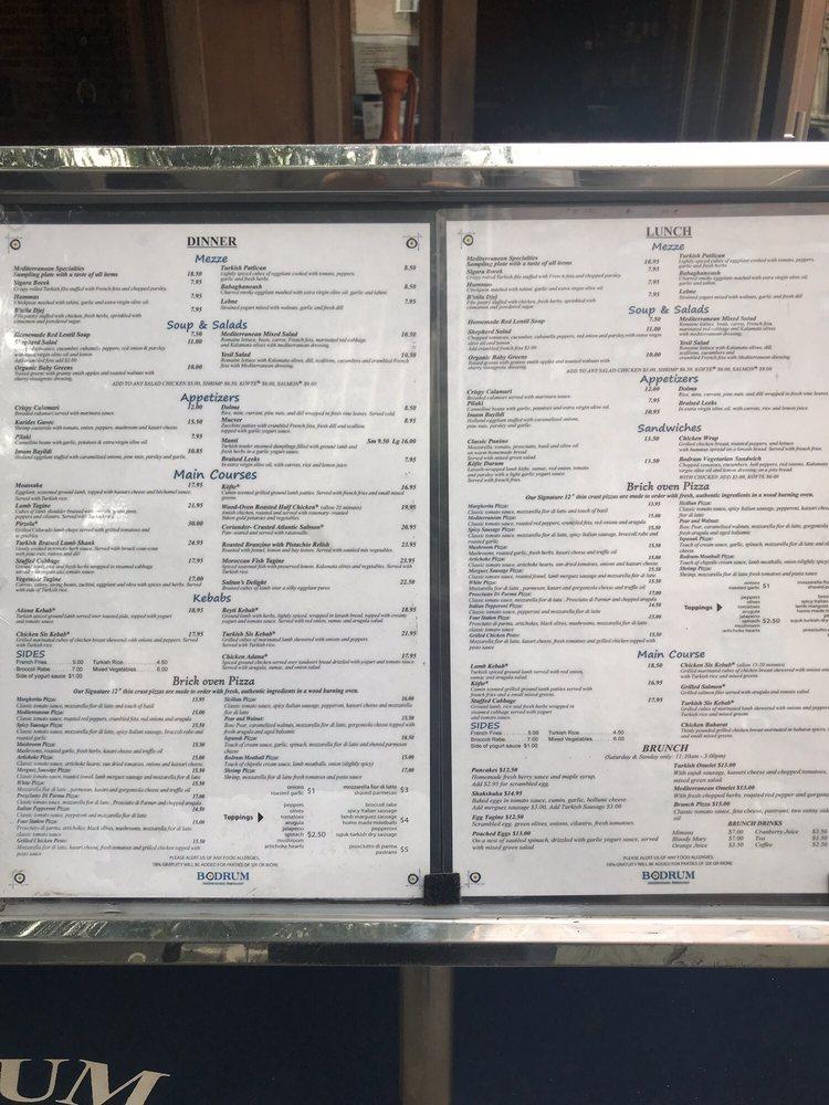 Menu at Bodrum Mediterranean Restaurant, West New York