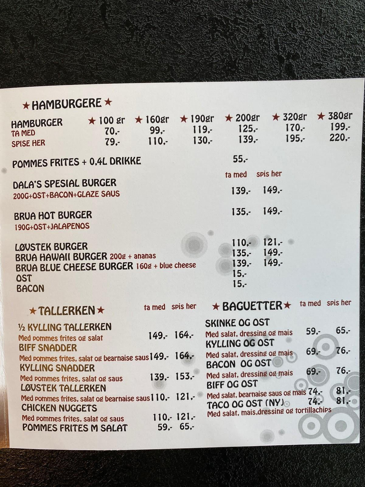 Menu at Brua Grill pizzeria, Brumunddal