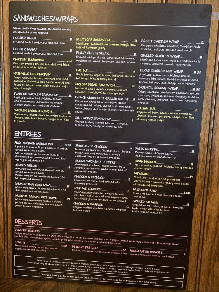 Menu at CR Heroes Family Pub, Fishers
