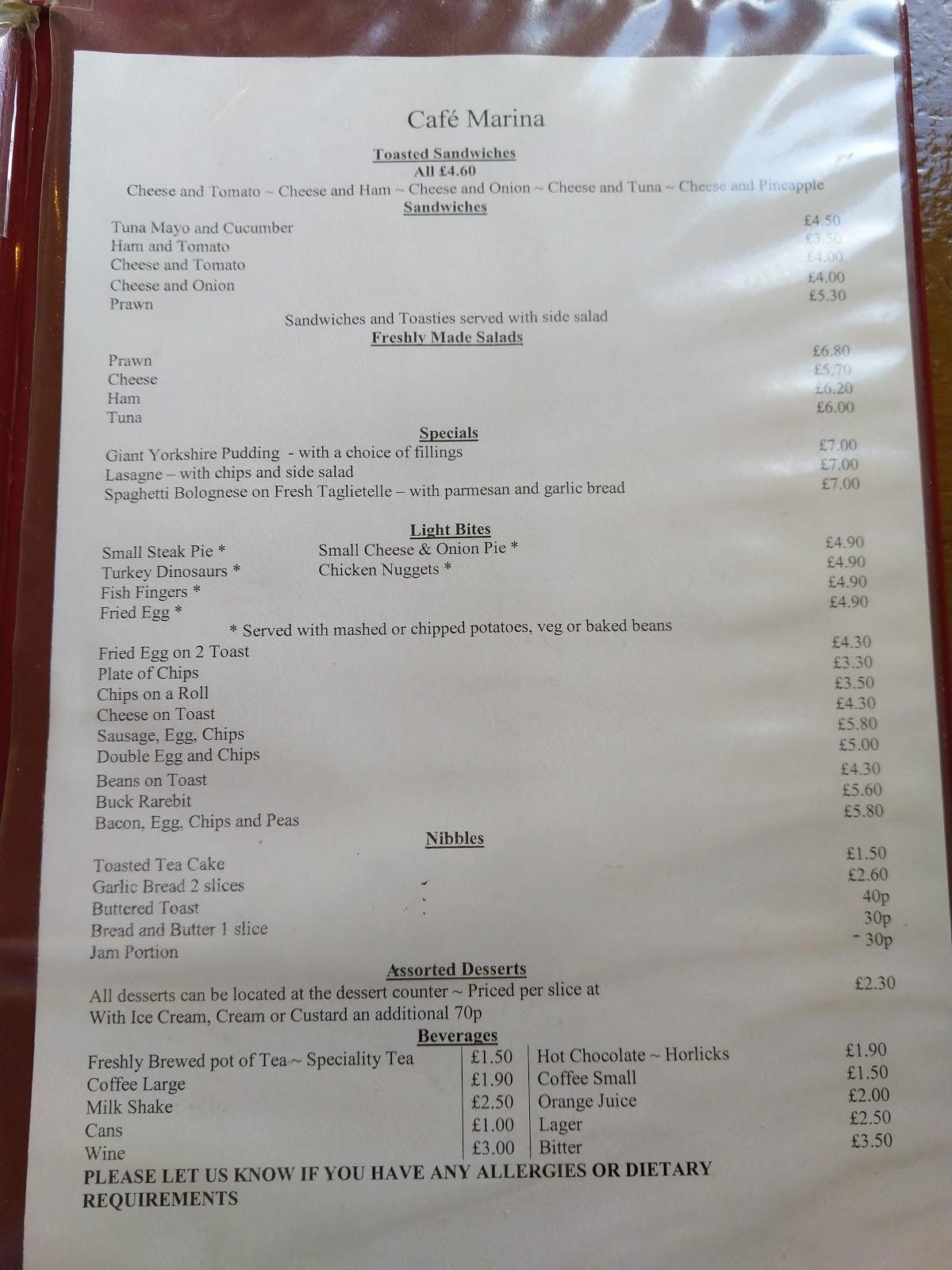 Menu at Café Marina cafe, Fleetwood