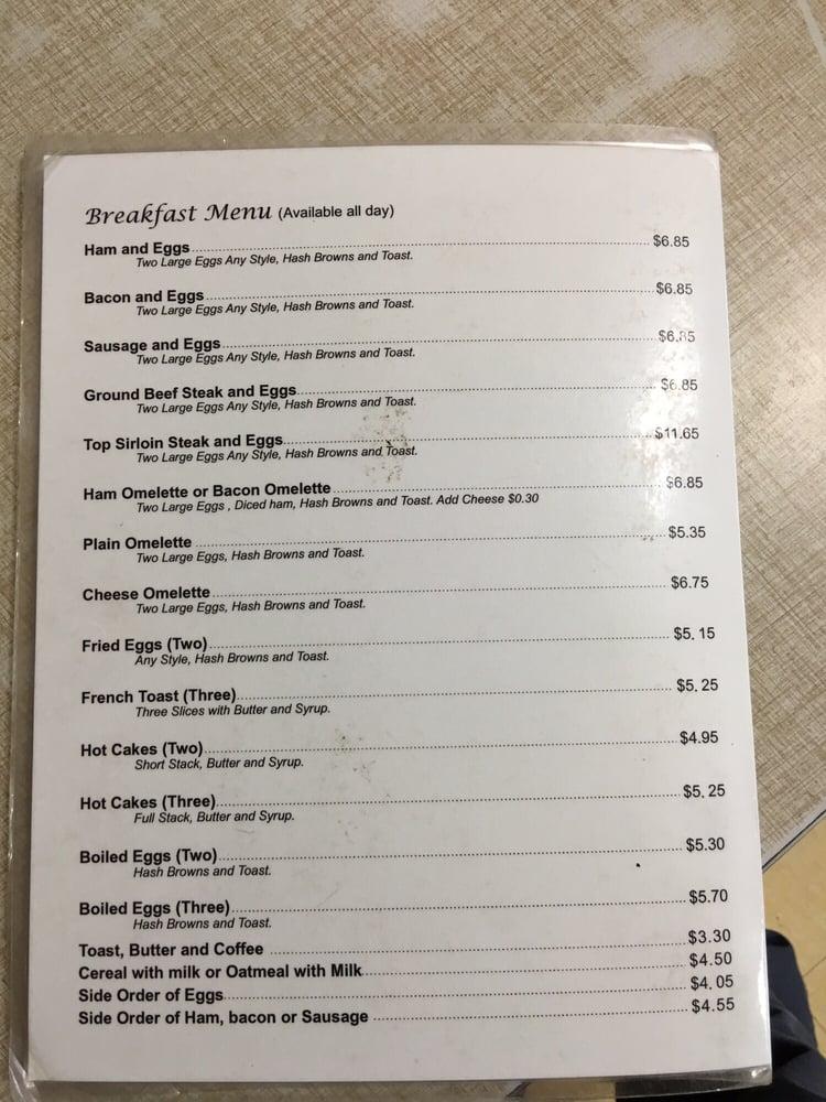 Menu at Chicago Café restaurant, Woodland
