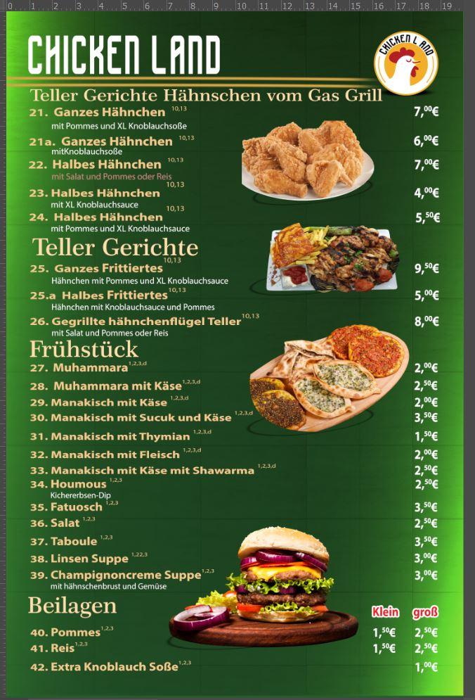 Speisekarte von Chicken land restaurant, Essen