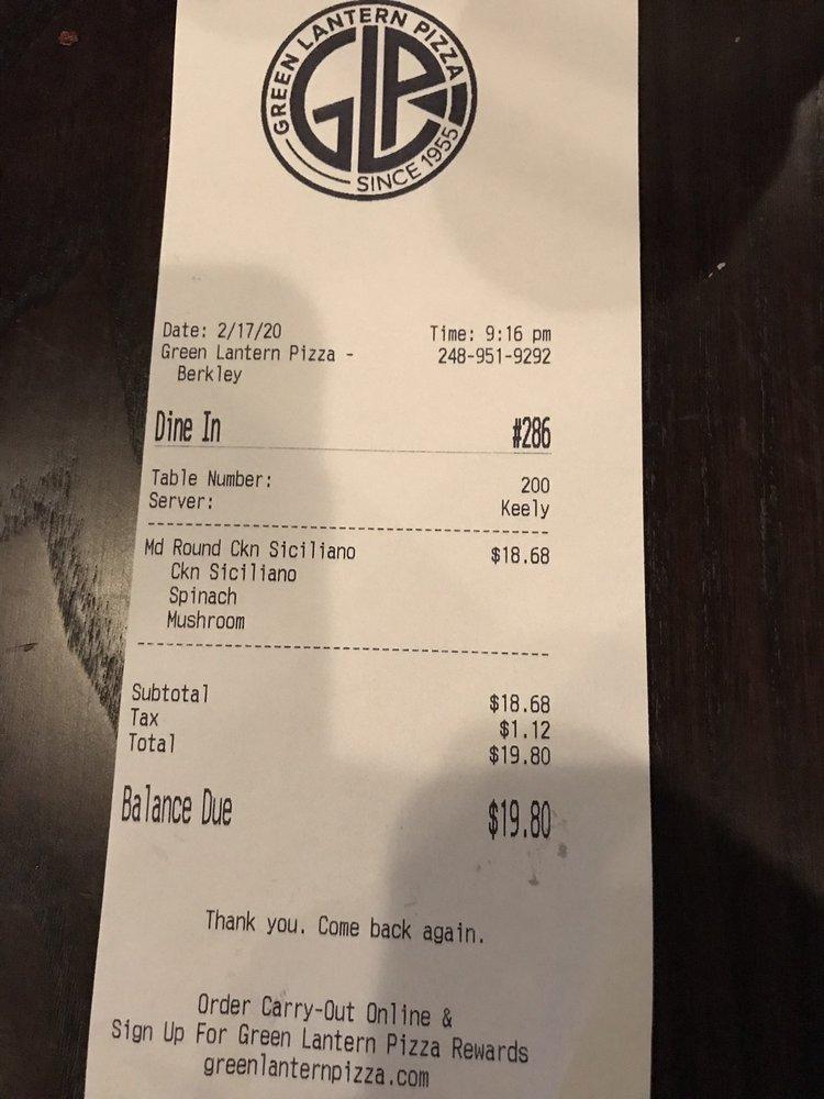 Menu at Green Lantern Pizza pub & bar, Berkley