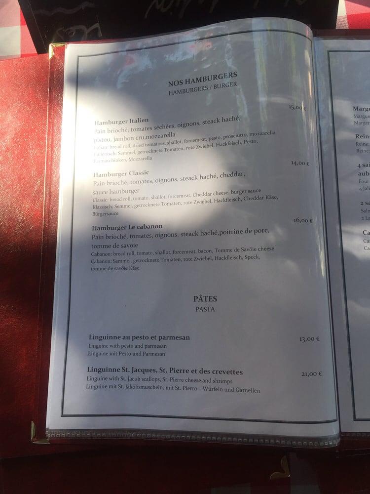 Menu at Le Cabanon restaurant, Cannes, Bd du Midi Louise Moreau
