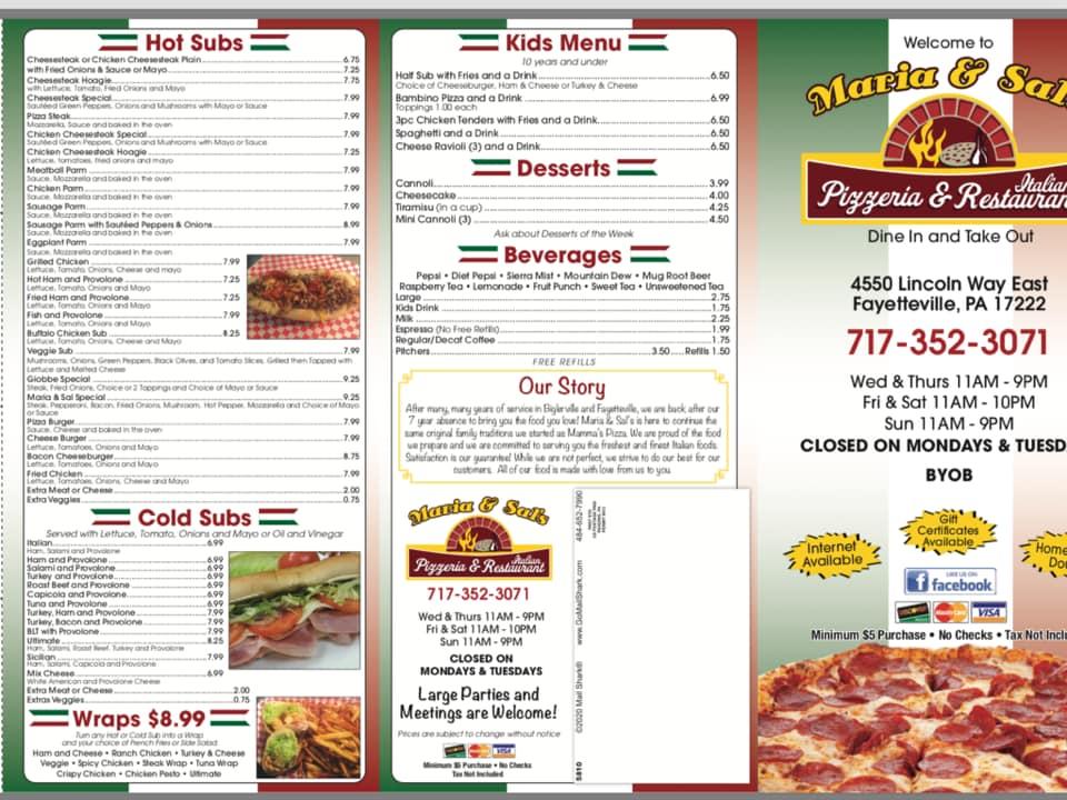 Menu at Maria & Sal's Pizzaria pizzeria, Fayetteville