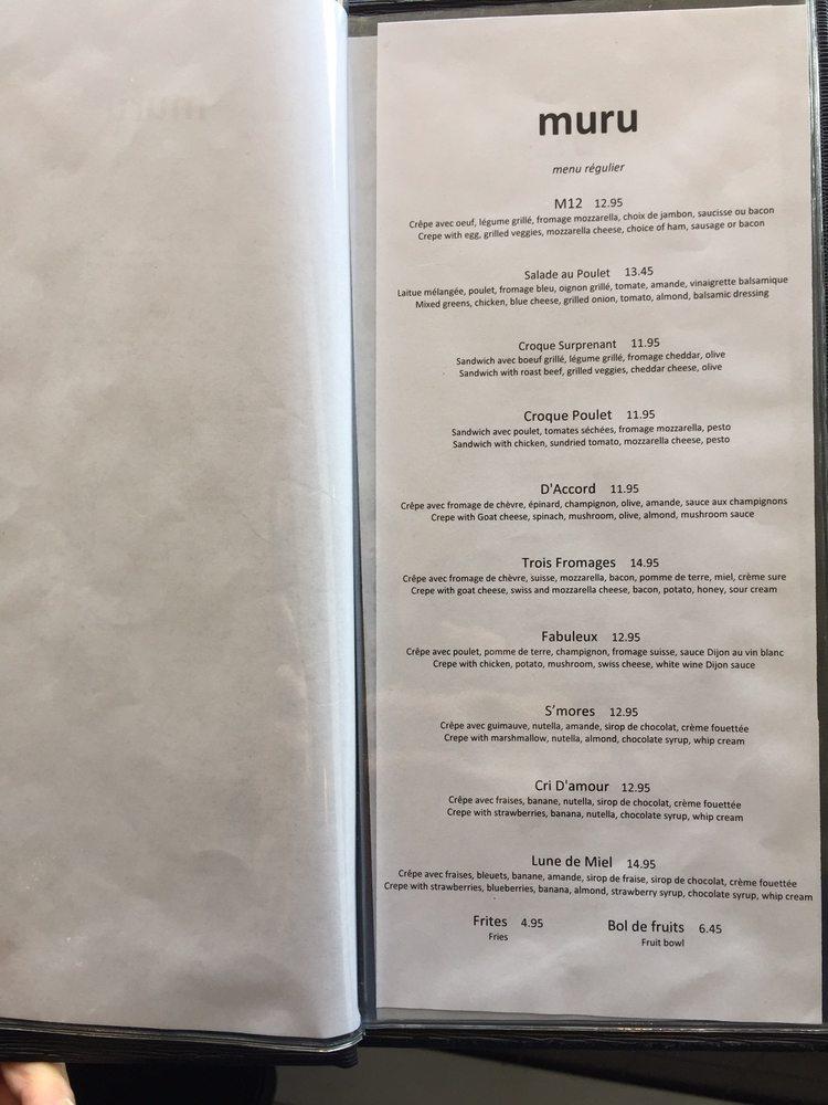Menu at Muru Crêpe restaurant, Montréal