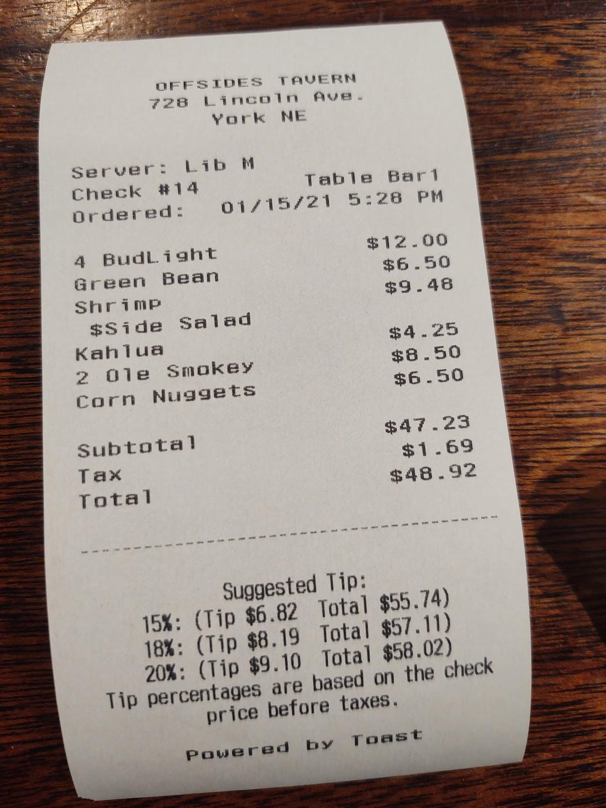 Menu at Offsides Tavern pub & bar, York