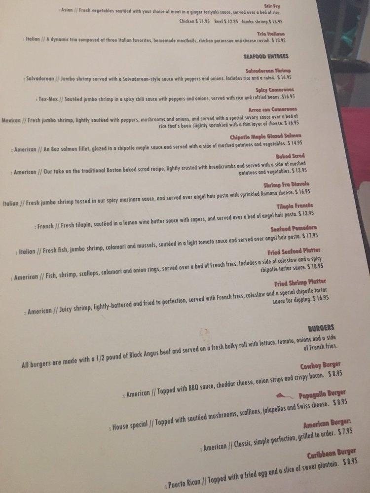 Carta de Papagallo Restaurant, Attleboro