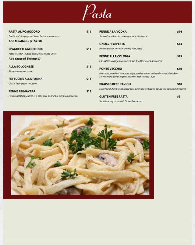 Menu at Spasso Ristorante restaurant, Hamilton