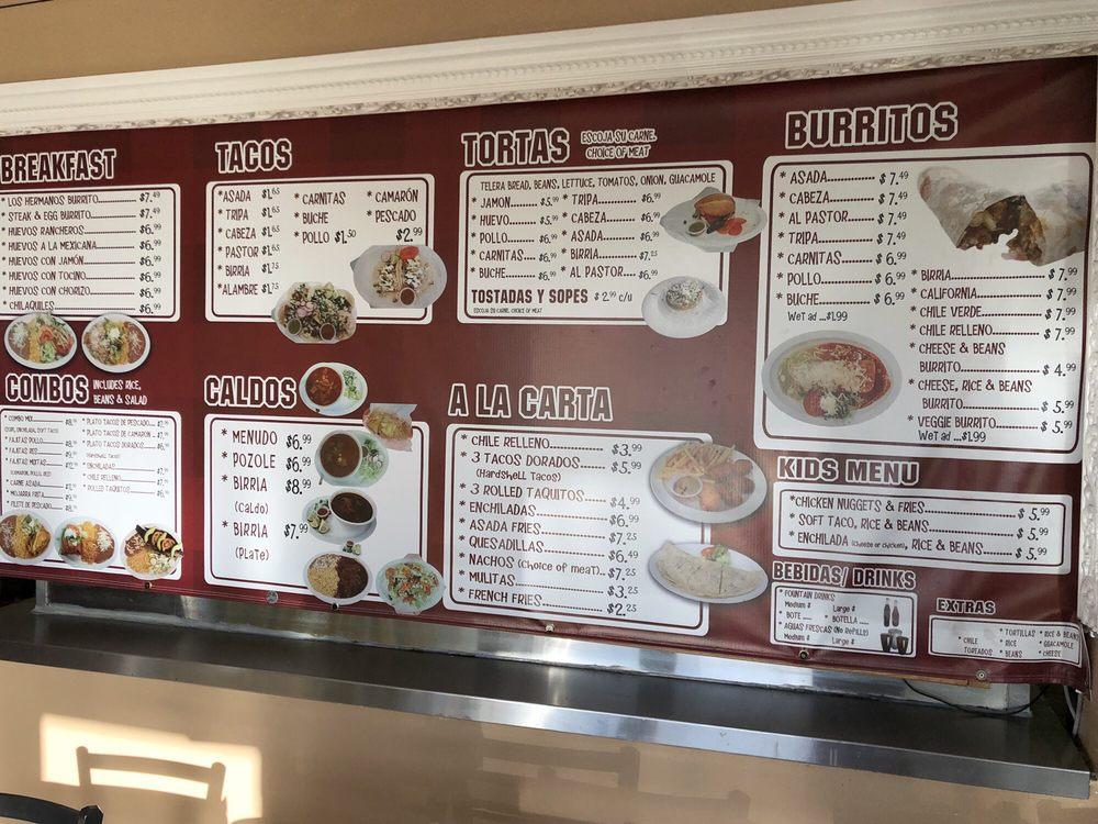 Menu at Taqueria Los Hermanos restaurant, Victorville