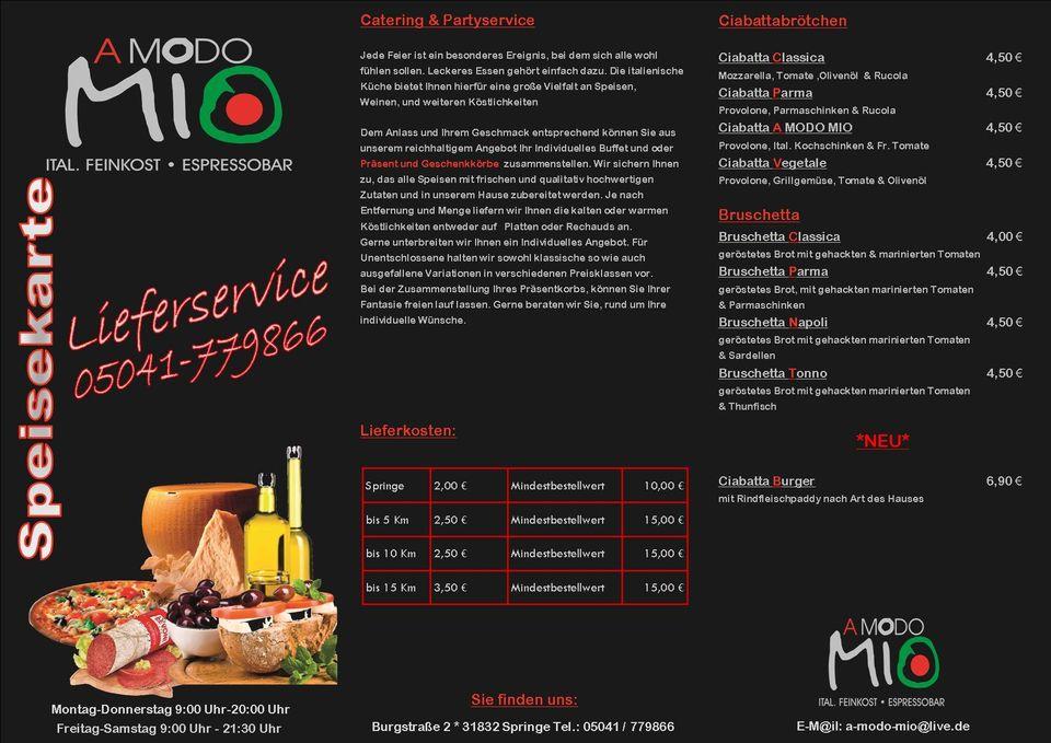Speisekarte von A Modo Mio pizza, Springe
