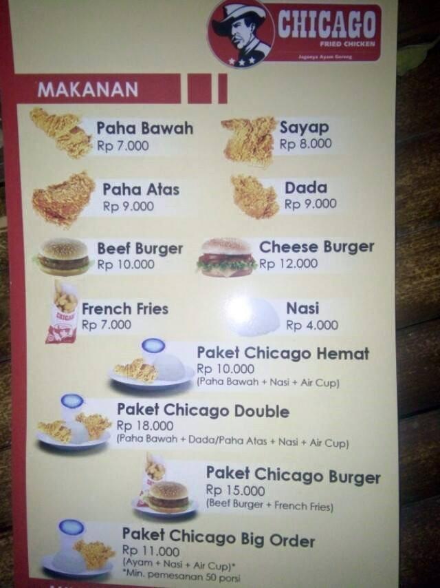 Carta del restaurante Chiken Chicago Azza, Karawang